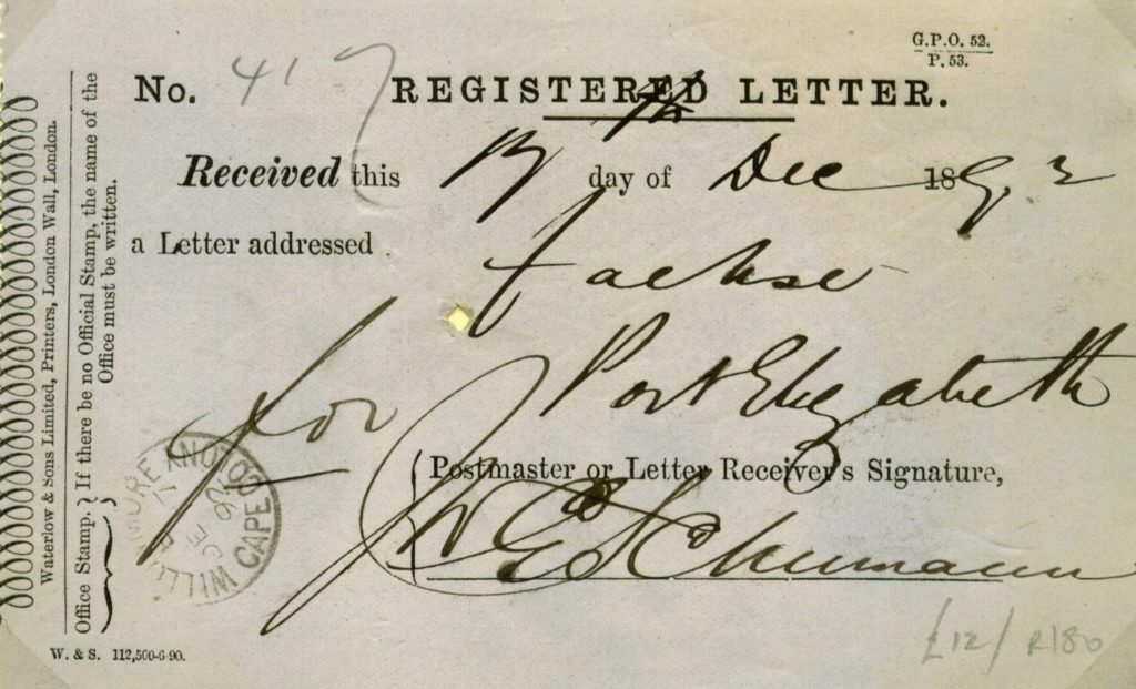 Registered Letters – Cape of Good Hope Stamps and Postal History